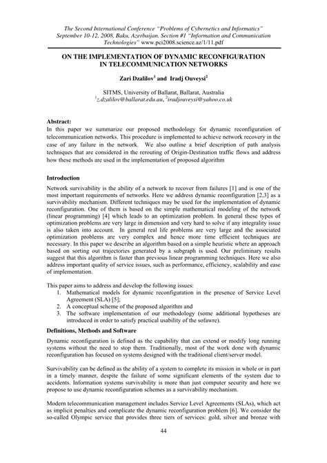 Pdf On The Implementation Of Dynamic Reconfiguration In Telecommunication Networks