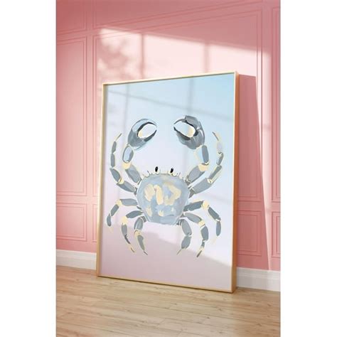 Crab Wall Art Print Pastel Coastal Wall Art Beach House Decor Beachy