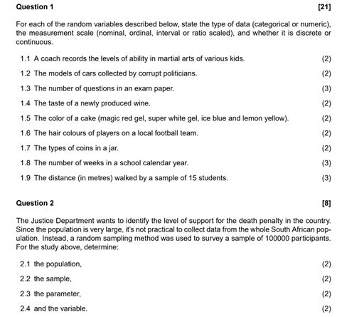 Solved Question 1 21 For Each Of The Random Variables Chegg Com