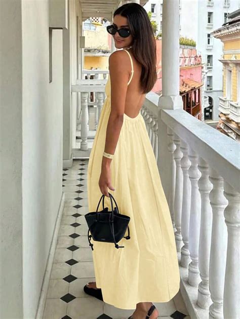 Shein Vcay Vestido De Tirantes Finos De Unicolor Con Espalda