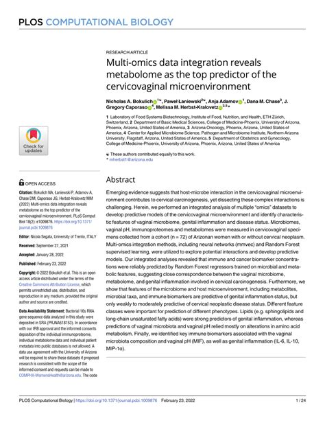 PDF Multi Omics Data Integration Reveals Metabolome As The Top Predictor Of The Cervicovaginal