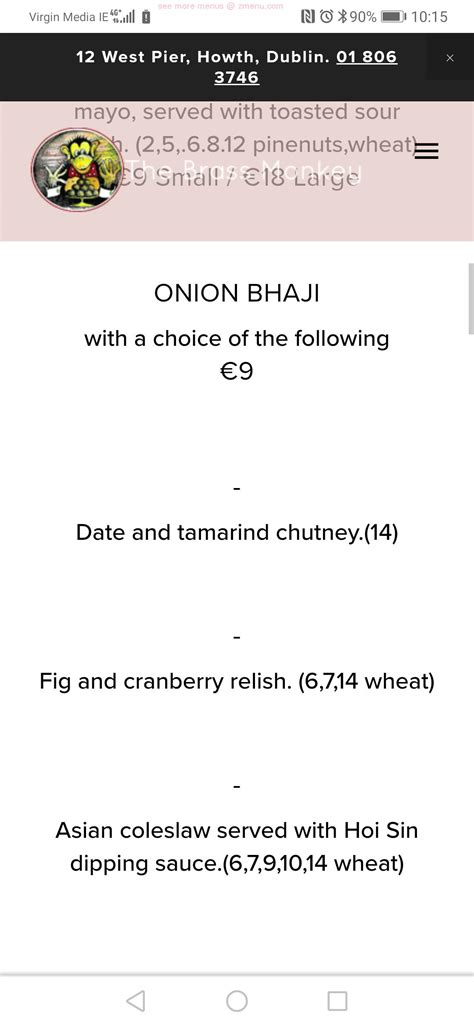 Online Menu Of Brass Monkey Restaurant Howth Ireland D13 V9r3 Zmenu