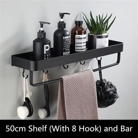 Bathroom Black Shelf With Towel Bar Space Aluminum Vicedeal