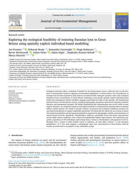 Pdf Exploring The Ecological Feasibility Of Restoring Eurasian Lynx