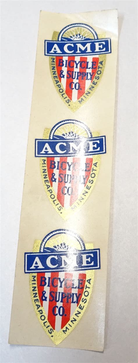 Sold 3 Vintage Acme Bicycle Frame Decals Archive Sold Or Withdrawn