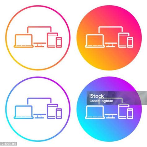 데스크톱 컴퓨터 노트북 태블릿 Pc 및 스마트폰 색상 그라데이션이 있는 둥근 아이콘 Brand Name Smart Phone에