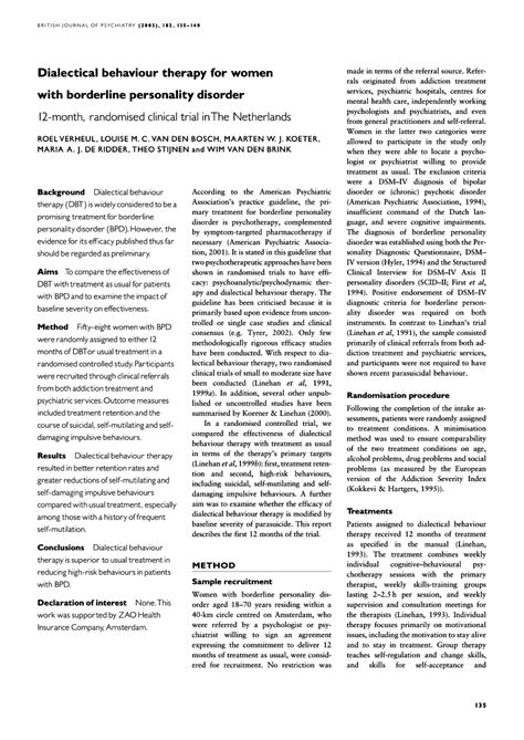 Pdf Dialectical Behaviour Therapy For Women With Borderline Personality Disorder 12 Month