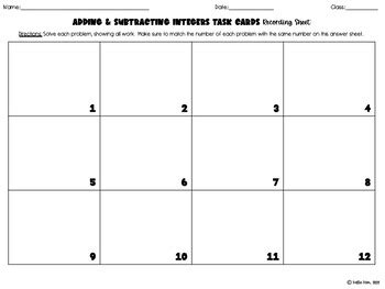 Adding And Subtracting Integers Real World Word Problems Task Cards