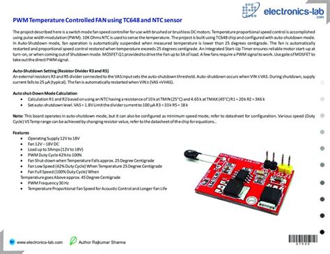 Pwm Temperature Controlled Fan Using Tc648 And Ntc Sensor Electronics