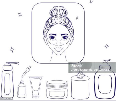 메이크업 제거 및 스킨 케어 아이콘 세트 간단한 윤곽선 스타일입니다 얼굴 아름다움 건강 여자 건강한 마스크 청소 소녀 클렌징 개념 미적 화장품 라인 아이콘 반짝이는 벡터