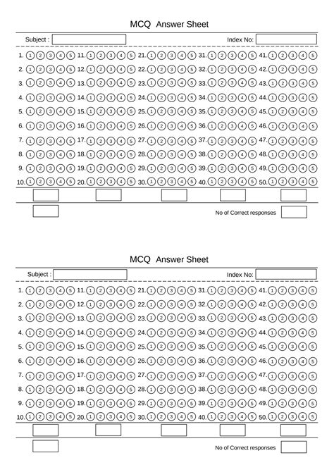 Mcq 50 Blank Answer Sheet
