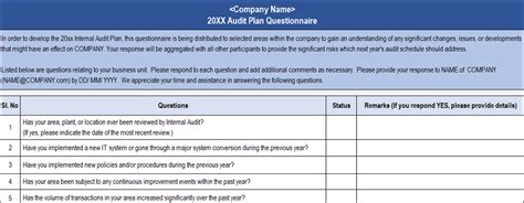 A Comprehensive Internal Audit Questionnaire Template To Get Started Risk Assessment