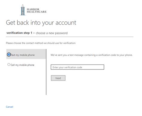 Self Service Password Reset Harbor Healthcare System