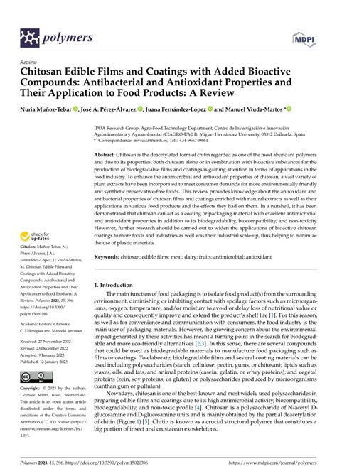 Pdf Chitosan Edible Films And Coatings With Added Bioactive Compounds Antibacterial And