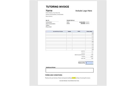 Editable Tutor Invoice Template Tutoring Invoice Template Word Template Invoice Word Template