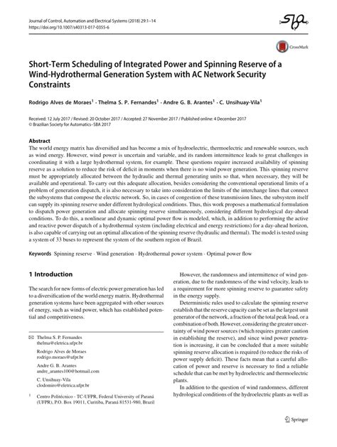 Pdf Short Term Scheduling Of Integrated Power And Spinning Reserve Of