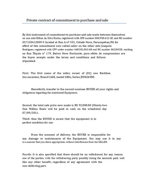 Private Commitment Agreement For Purchase And Sale Pdf