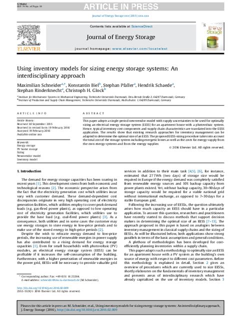 Pdf Using Inventory Models For Sizing Energy Storage Systems An Interdisciplinary Approach