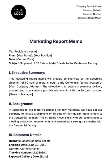 Free Marketing Report Memo Template To Edit Online