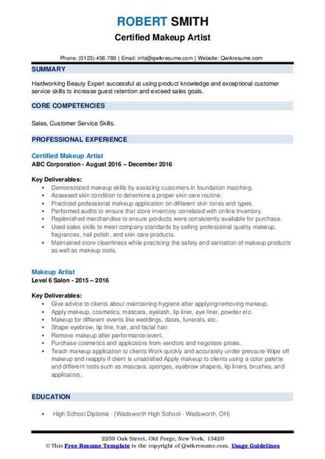 Makeup Artist Resume Sle Template Mugeek Vidalondon