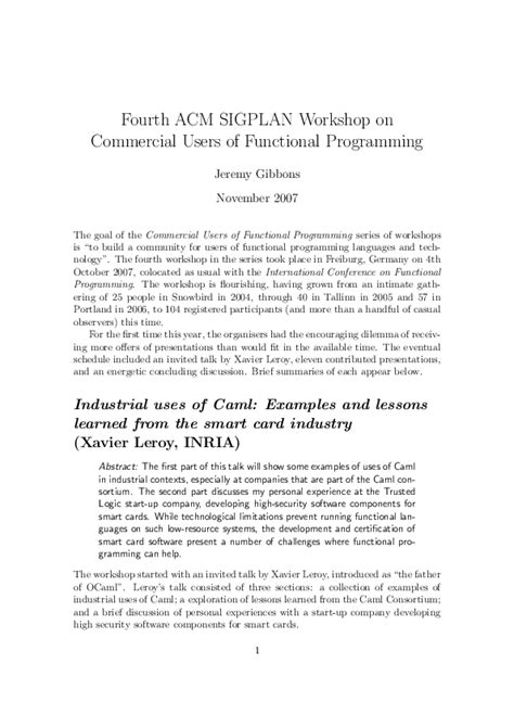 pdf fourth acm sigplan workshop on commercial users of functional