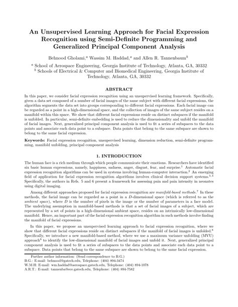 Pdf An Unsupervised Learning Approach For Facial Expression Recognition Using Semi Definite