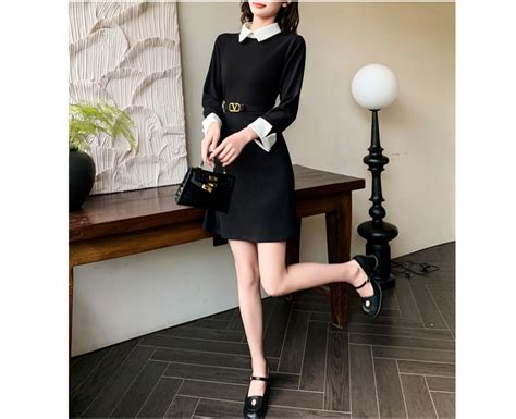 르뚜앙 당일출고 고나라 하객룩원피스 봄 가을 상견례 피로연 블랙 핑크 카라 키작녀 정장 미니 원피스