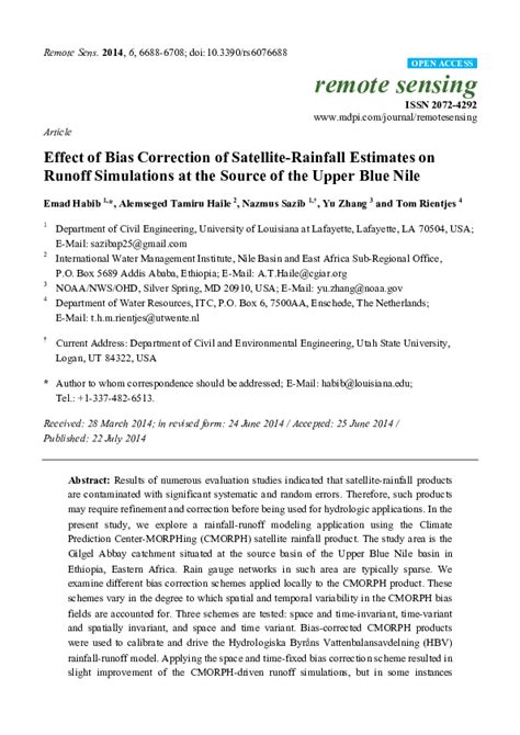 Pdf Effect Of Bias Correction Of Satellite Rainfall Estimates On Runoff Simulations At The
