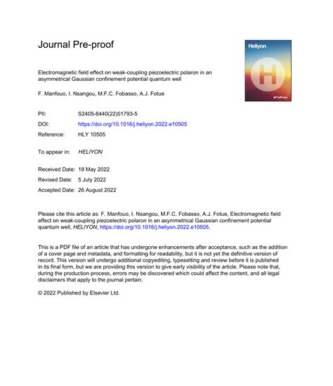 Pdf Electromagnetic Field Effect On Weak Coupling Piezoelectric Polaron In An Asymmetrical