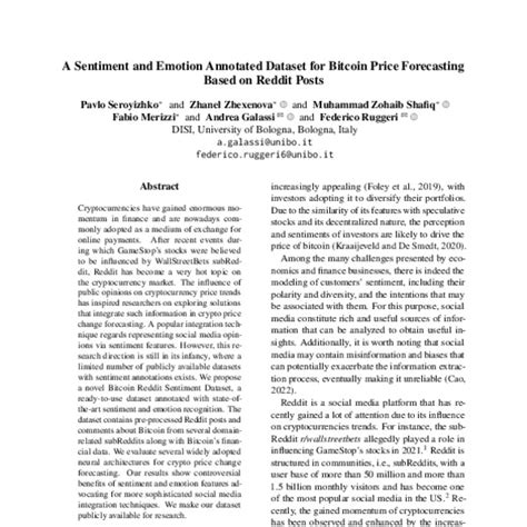 a sentiment and emotion annotated dataset for bitcoin price forecasting