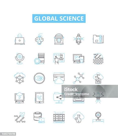글로벌 과학 벡터 라인 아이콘이 설정되었습니다 글로벌 과학 세계 지구과학 물리학 화학 생물학 일러스트레이션 개요 개념 기호 및 기호 계측학에 대한 스톡 벡터 아트 및 기타