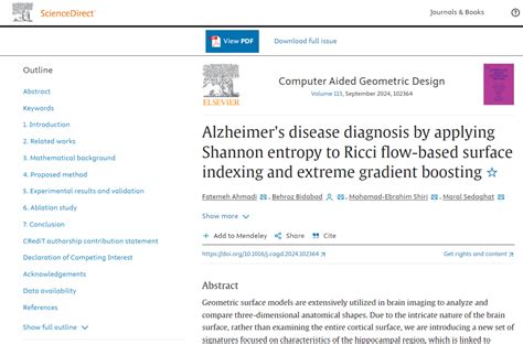Alzheimers Disease Diagnosis By Applying Shannon Entropy To Ricci Flow Based Surface Indexing
