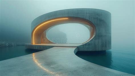 Modern Architectural Structure By The Water Generative Ai Stock Illustration Illustration Of