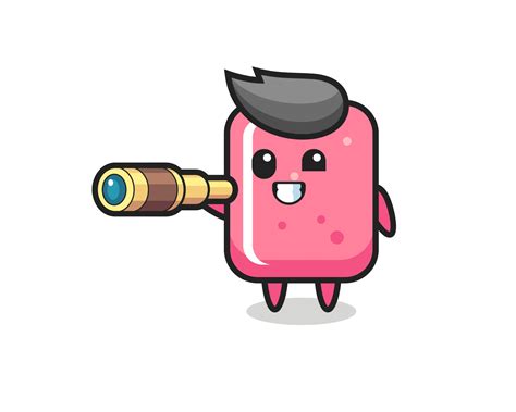 Cute Bubble Gum Character Is Holding An Old Telescope 3419869 Vector