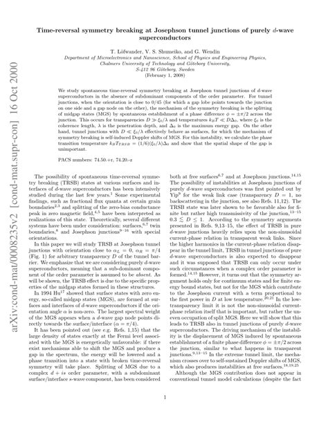 Pdf Time Reversal Symmetry Breaking At Josephson Tunnel Junctions Of Purely D Wave Superconductors