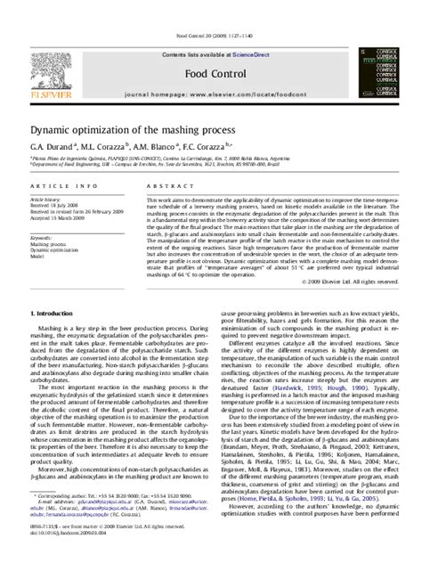 pdf dynamic optimization of the mashing process