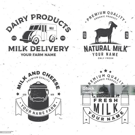 신선한 소박한 우유 배지 로고 벡터 소 우유 농장 트럭 실루엣을 갖춘 타이포그래피 디자인 유제품 및 우유 농장 사업을위한 템플릿 상점 시장 포장 및 메뉴 농장에 대한 스톡