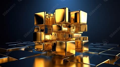 Golden 3d Geometric Frame With Illusionary Effects Illustrated In 3d Powerpoint Background For