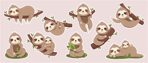 Premium Vector Cute Sloth Stickers Set