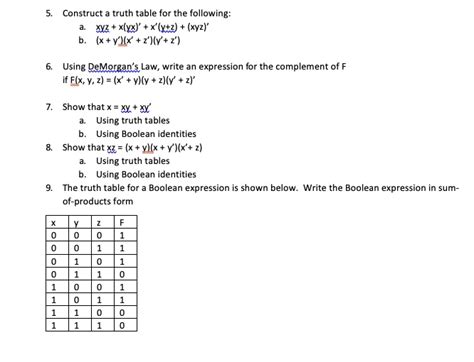 [get Answer] Construct Truth Table For The Following Xyz Xlyx Xyy Xyz X