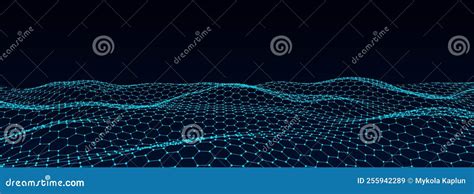 Digital Technology Wave Dark Cyberspace With Blue Motion Dots And Lines Vector Futuristic