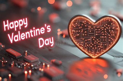 Red Digital Heart With Microchip Patterns Sits On Circuit Board Stock Illustration