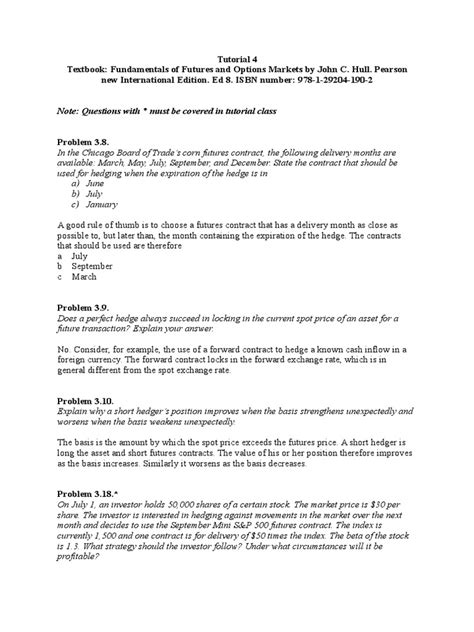 tutorial 4 solutions pdf futures contract hedge finance