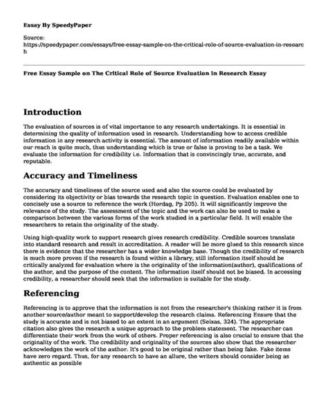 📗 Free Essay Sample On The Critical Role Of Source Evaluation In