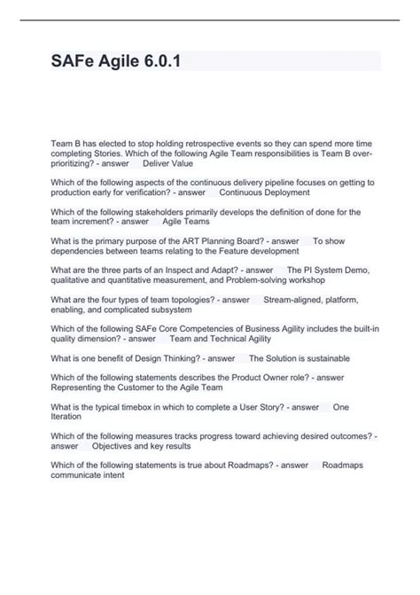 Safe Agile 6 0 1 Questions And Answers 100 Correct 2024 Safe Agile Stuvia Us