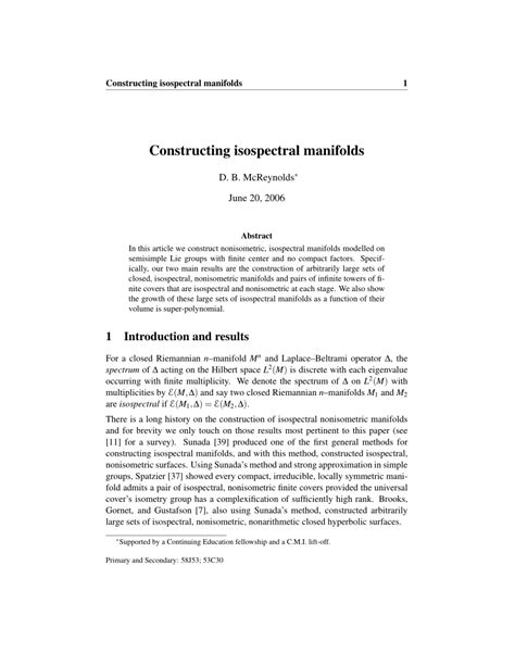 Pdf Constructing Isospectral Manifolds