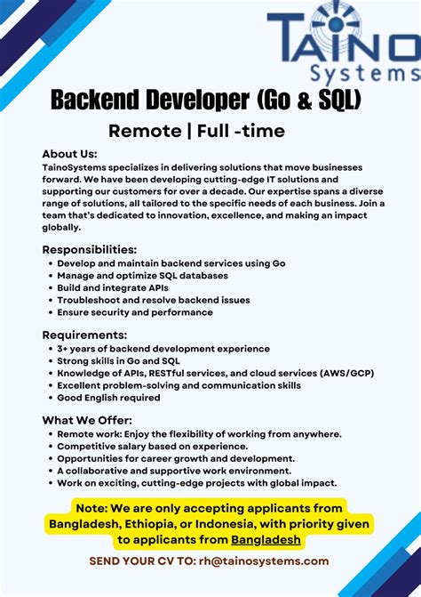 Tainosystems Inc On Linkedin Backenddeveloper Remotejobs Golang
