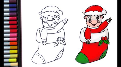 Малюємо Новорічну шкарпетку Як намалювати Новорічний чобіток з бичком Новорічні малюнки 2021