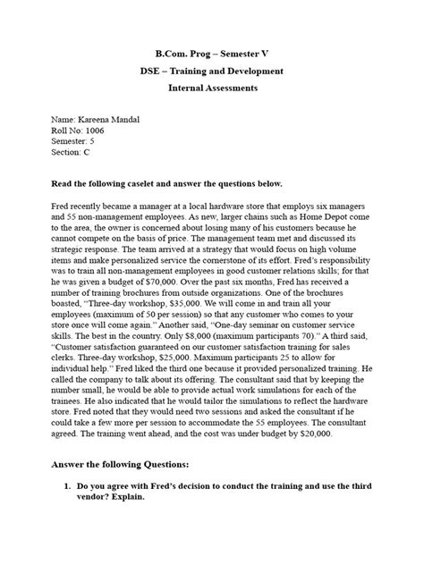 Training And Development Assignment Pdf Needs Assessment Cost Benefit Analysis