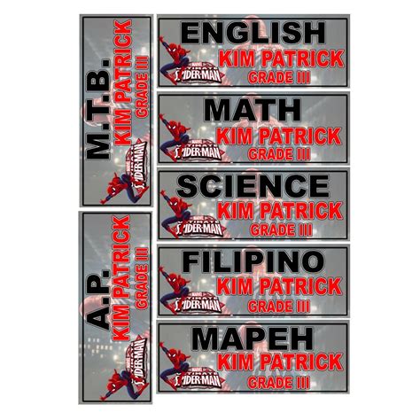 Personalized Laminated Spiderman Notebook Subject Label Sticker Waterproof High Quality Shopee